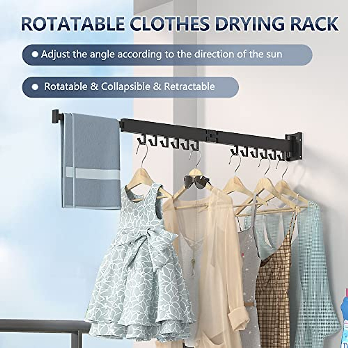 BHeadCat Clothes Laundry Drying Rack Wall Mounted, Retractable Garment Hanger with Hooks, Easy to Install, Strong Load-Bearing, Tri-Collapsible Clothes Dry Rack for Balcony, Bathroom, Bedroom