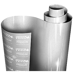 VViViD+ Ultra Gloss Silver Metallic Vinyl Car Wrap Premium Paint Replacement Film Roll with Nano Air Release Technology, Stretchable Protective Cap Liner, Self Adhesive, Indoor Outdoor (1ft x 5ft)