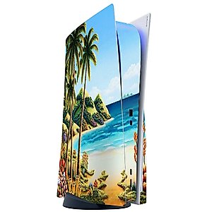 ITS A Skin Skins Compatible with Sony Playstation 5 Console Disc Edition - Protective Decal Overlay Stickers wrap Cover - Beach Water Palm Trees
