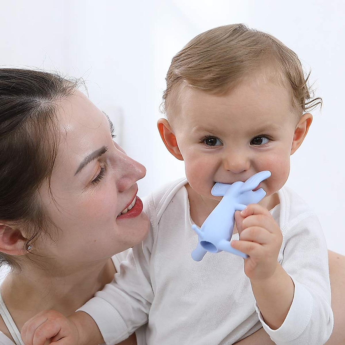 Baby Teething Toy, Pacifier, Food Grade Liquid Silicone Baby Teether, Soft Infant Teether Chew Toy, BPA Free, Multi-Texture Design Cute Elephant Teether, Soft and Sturdy (Blue Elephant)