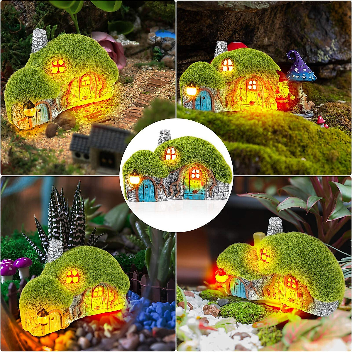 Garden Statues Outdoor Decor - Solar Fairy Houses Figurine Lights for Garden Yard Decor, 2 Pack