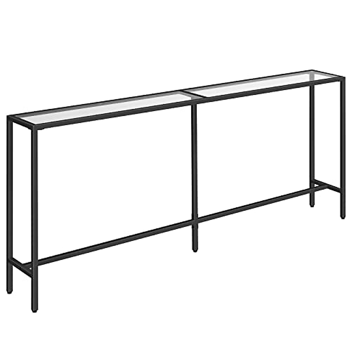 ALLOSWELL 70.9”L Console Table, Tempered Glass Sofa Table, Modern Entryway Table, Easy to Assemble, Steel Frame, for Living Room, Hallway, Black CTH18B01