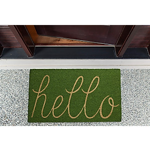 DII Hello Coir Fiber Doormat Non-Slip Durable Outdoor/Indoor, Pet Friendly, 18x30, Green Apple