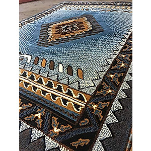 Kingdom Southwest Native American Square Tribal Area Rug Blue Brown Design D143 (5 Feet 3 Inch X 5 Feet 3 Inch Square)