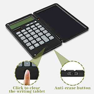 Basic Calculator, 12-Digit Premium Mute Desktop Calculators with 6 inch Writing Tablet, Solar and Battery Dual Power for Office, School, Business