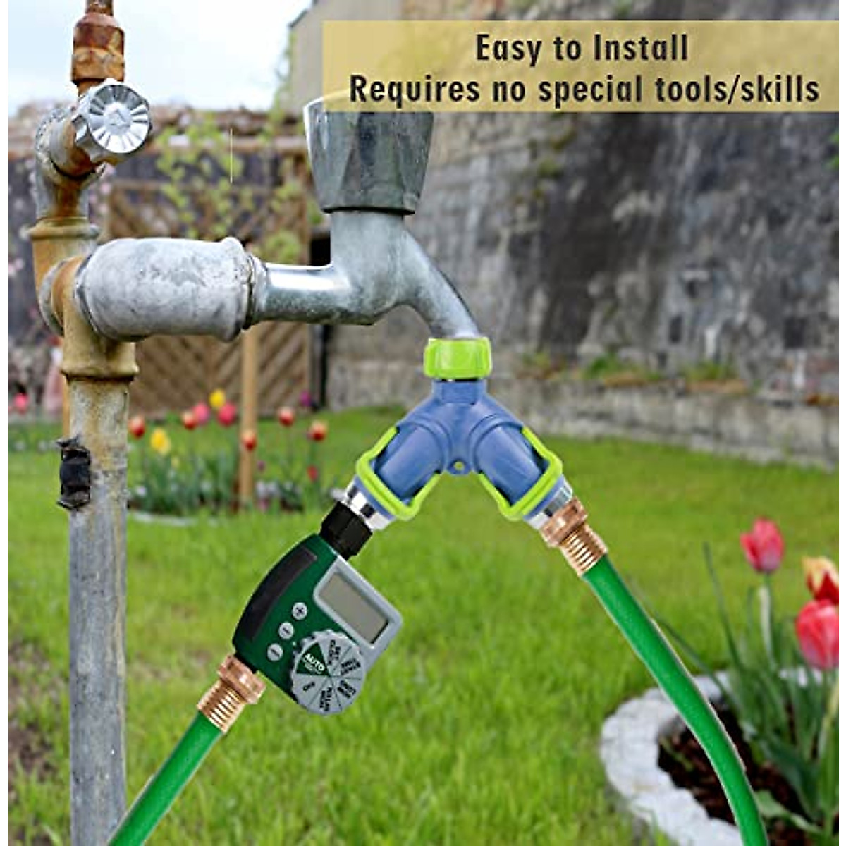 Garden Hose Splitter 2 Way, Heavy Duty Y Hose Splitter with Thumb Control Valves, 3/4" Metal Two Way Faucet Splitter Shut Off Valve Hose Connector Adapter with 2 Rubber Washers