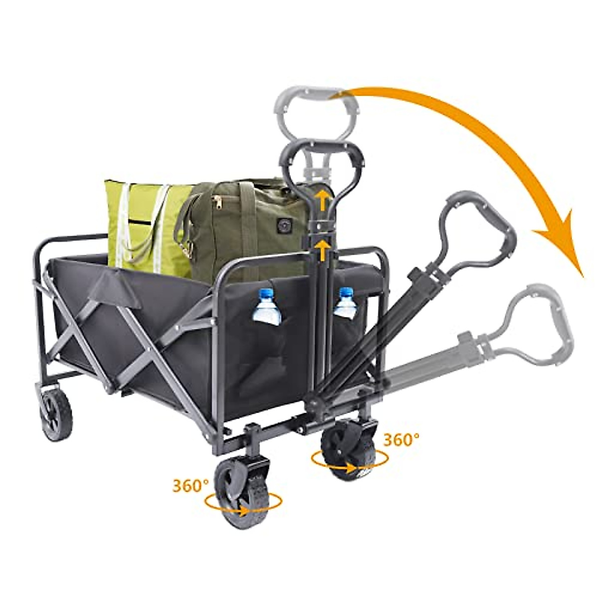 Collapsible Folding Outdoor Utility Wagon, Heavy Duty Foldable Camping Cart, Garden Tool Collection Utility Trolley with Adjustable Handle & Mesh Cup Holder for Garden Camping Picnic