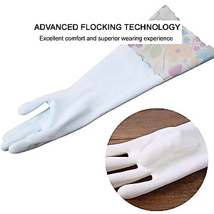 Bamllum 3 Pairs Rubber Cleaning Gloves, Household Kitchen Dishwashing Gloves with Cotton Flocked Liner, Long Cuff 16 Inches, Reusable, Non-Slip (Small, Blue+Pink+White)