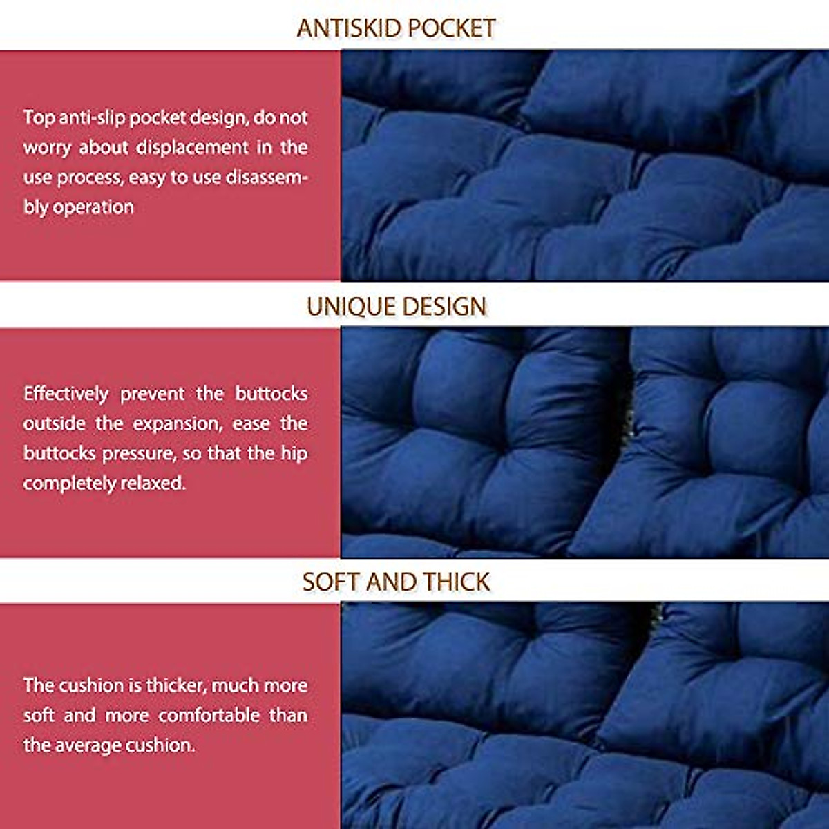 HOTBEST Patio Bench Cushion, Garden Swing Cushion Indoor Outdoor Soft Tatami Floor Seat Pads Non-Slip Universal Lounger Chair Mat Wicker Chair Pads with Ties (Navy Blue, 39 x 20 Inch)