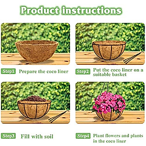 ZeeDix 2Packs 14in Metal Hanging Planter Basket with Coconut Coir Liner- Coconut Coir Liner with Black Chain for Porch Pots Hanger, Indoor Outdoor Plant Flower Pot, Garden Decorations