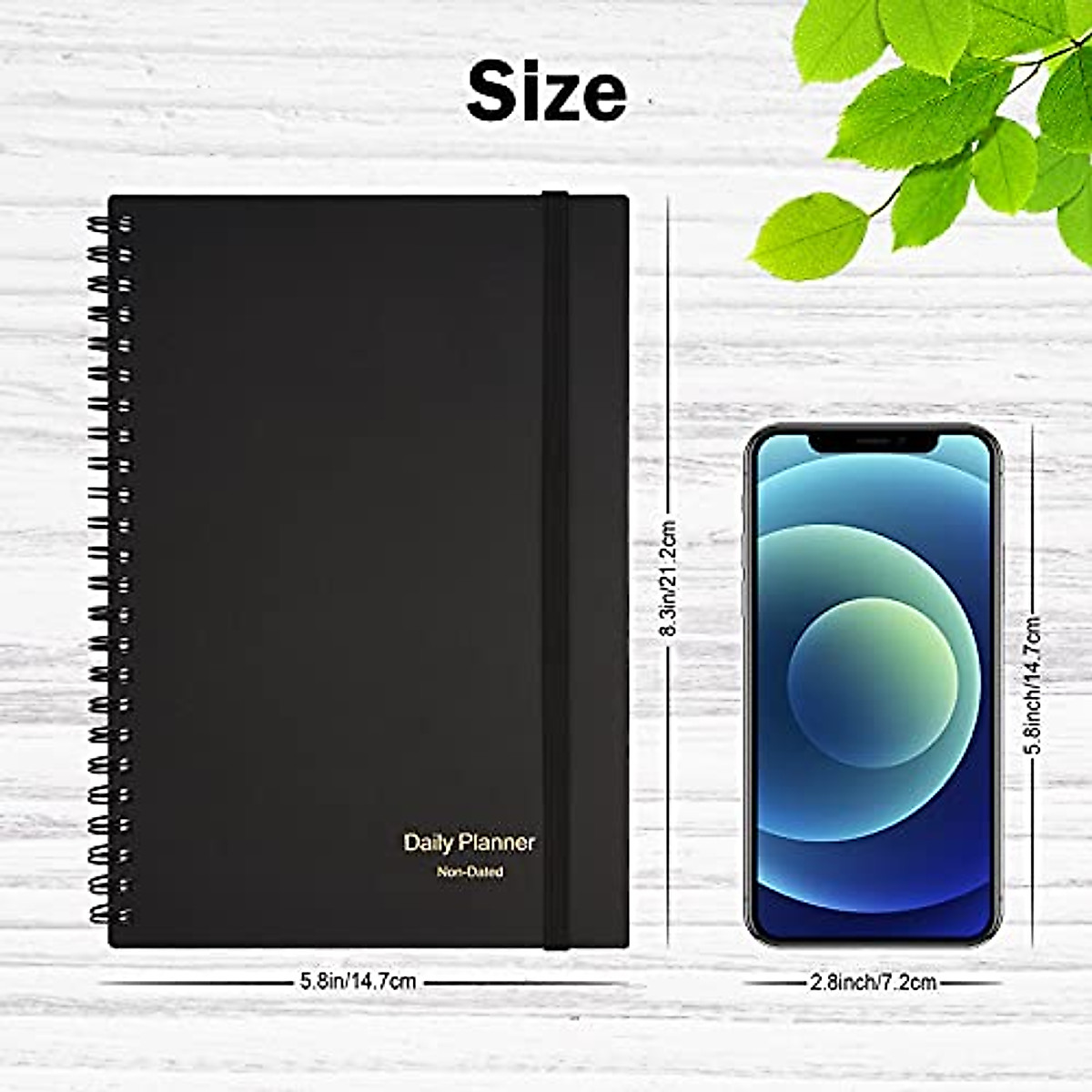 Daily Planner Undated, Asten to Do List Notebook Hourly Schedules Spiral Appointment Planner for Men and Women,PVC Hardcover,Elastic Closure, Inner Pocket 8.3" x 5.8" (Black)