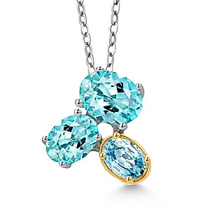 Gem Stone King 925 Silver and 10K Yellow Gold Blue Apatite and Blue Zircon Pendant Necklace For Women (2.67 Cttw, Oval 8X6MM, 7X5MM and 6X4MM, Gemstone, with 18 Inch Chain)