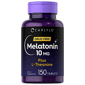 Carlyle Melatonin 10mg | with L-Theanine | 150 Tablets | Extra Strength Formula | Vegetarian, Non-GMO, Gluten Free
