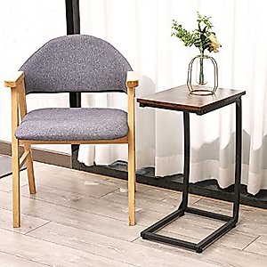 LAKEMID C Shaped End Table Side Table of 2, Small Sofa Table with Metal Frame for Living Room Bedroom Small Spaces (Rustic Brown)