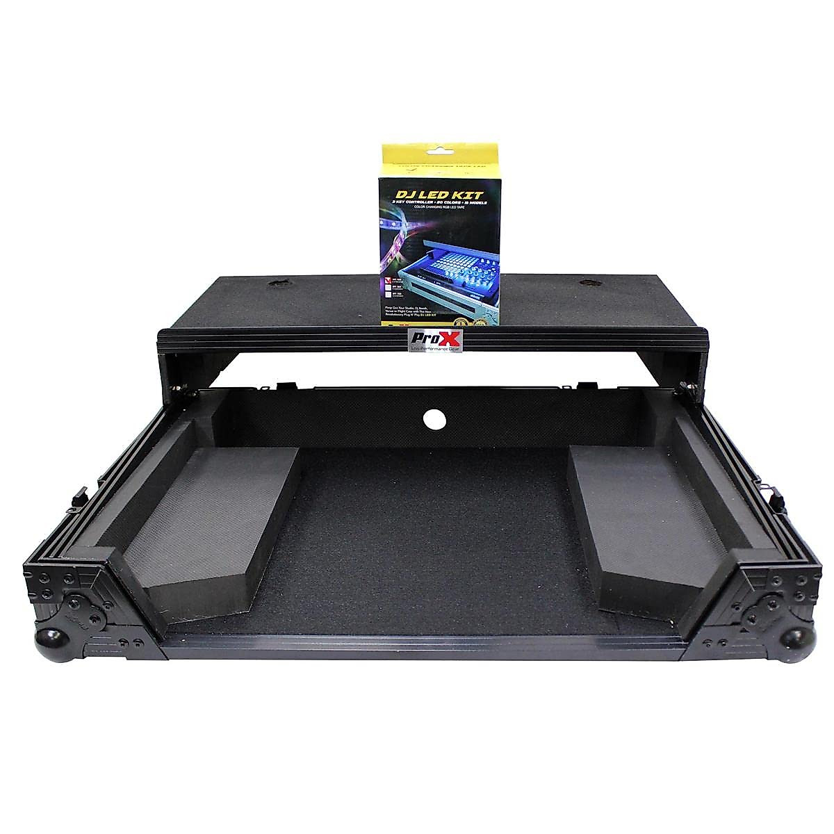 ProX Live Performance Gear XS-DDJSR2LTBL LED ATA Flight Case For Pioneer DDJ-SR2 DJ Controller with Laptop Shelf and LED - Black
