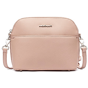 Crossbody Bags for Women, Medium Dome Vegan Leather Shoulder Purses Lightweight Handbags with Multi Pockets (Pink)