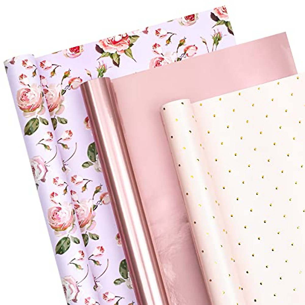 WRAPAHOLIC Wrapping Paper Roll - Mini Roll - 3 Rolls - 17 Inch X 120 Inch Per Roll - Pink and Rose Gold Design for Wedding, Holiday, Party, Baby Shower