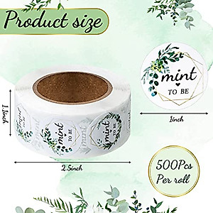 Colarr 500 Pieces Mint to Be Label Stickers Wedding Party Favors Sticker Labels 1 Inch Round Botanical Theme Wedding Stickers for Guests