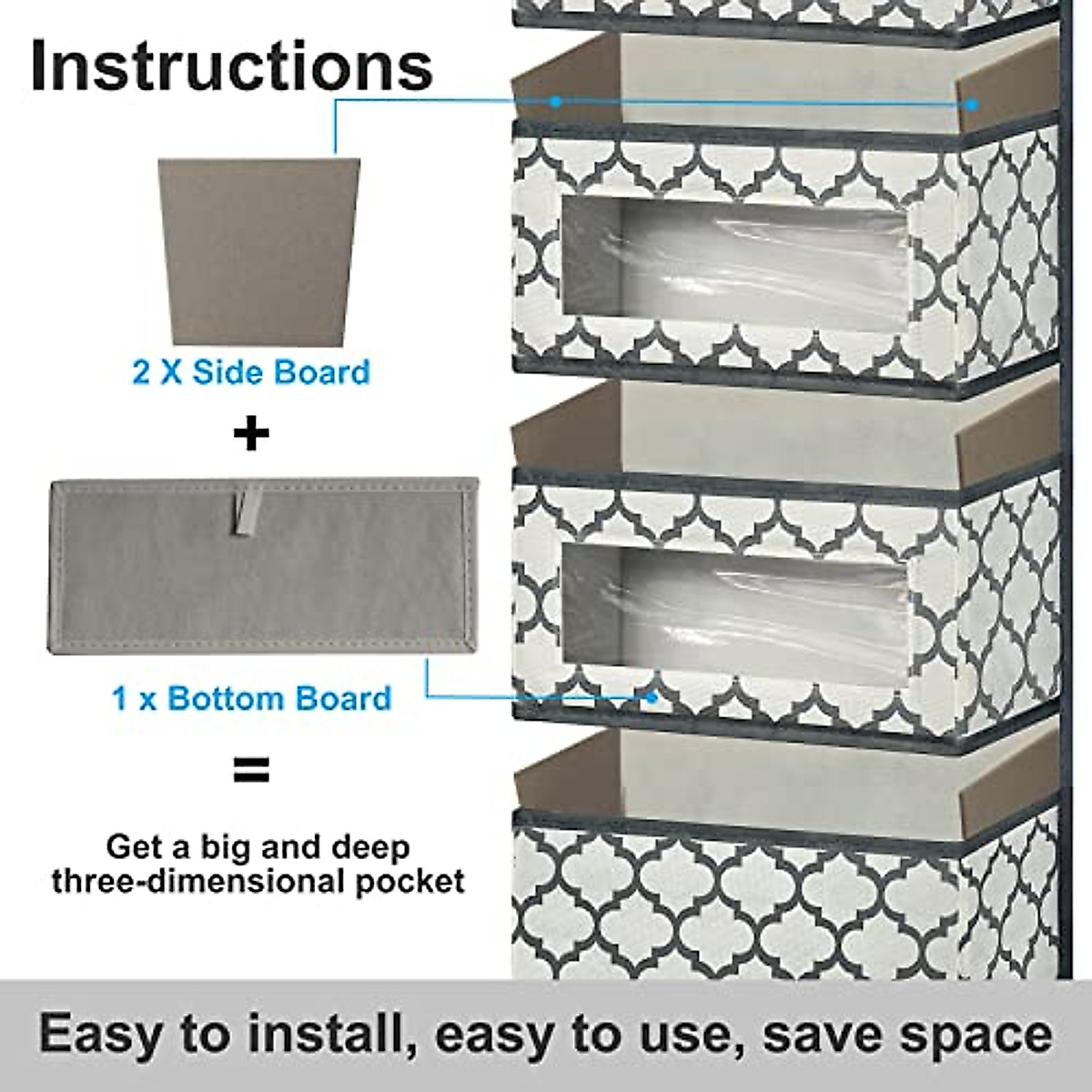 homyfort Over the Door Organizer, Hanging Storage Organizer with 5 Large Pockets & Clear Window for Nursery,Baby Diapers,Bathroom,Closet,Pantry,Dorm,Kids (Beige)