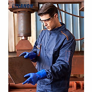 LANON PVC Chemical Resistant Gloves, Heavy-Duty Rubber Gloves, Acid, Alkali and Oil Protection, Non-Slip, Blue, XL
