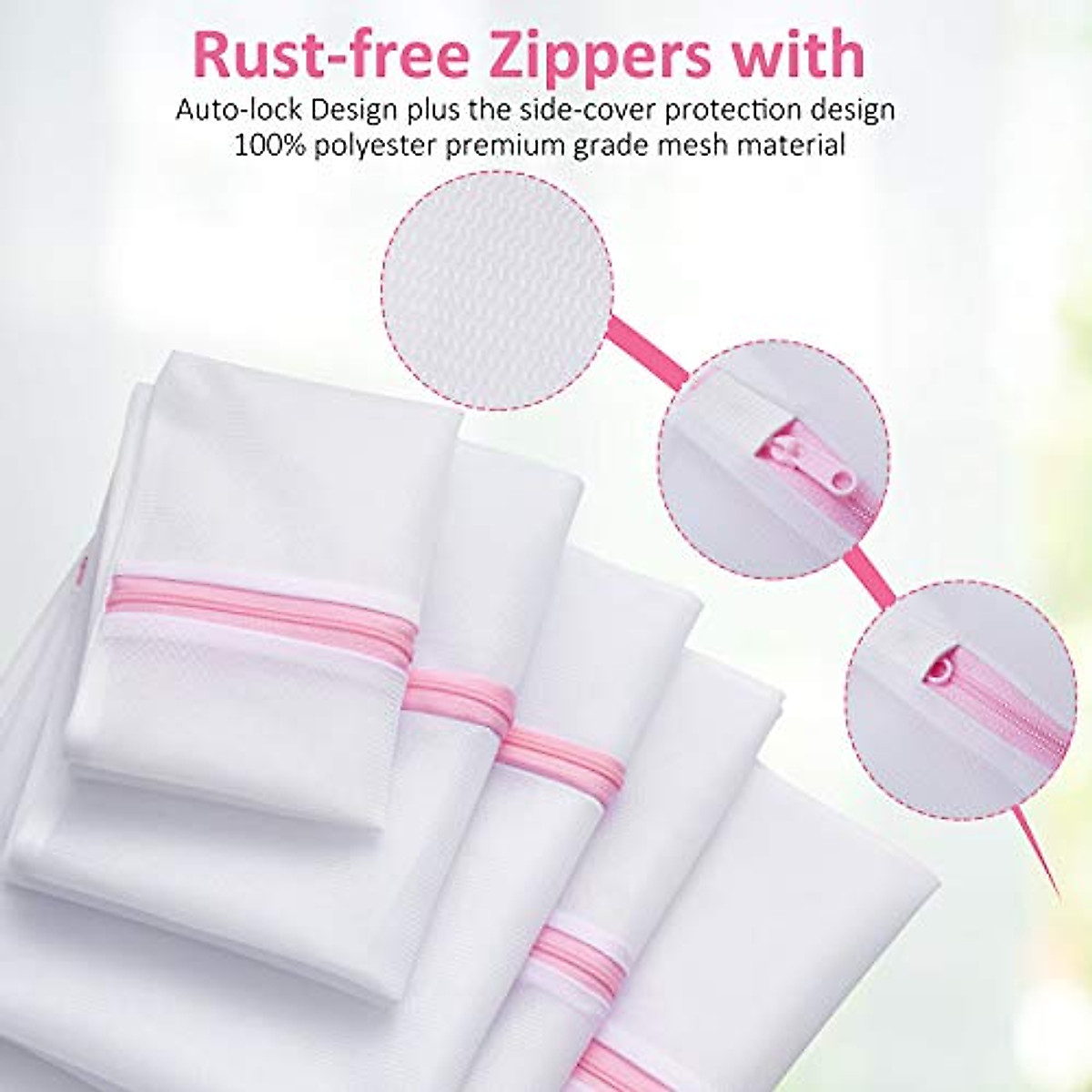 LANQI 5Pcs Multi-size Durable Mesh Laundry Bags,Houseware Laundry Bra with Zipper.Cloth Mesh Washing Bag,Travel Laundry Bags