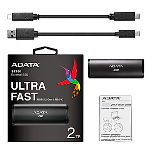 ADATA SE760 512GB SuperSpeed USB 3.2 Gen 2 USB-C Up to 1000 MB/s External Portable SSD Black (ASE760-512GU32G2-CBK)