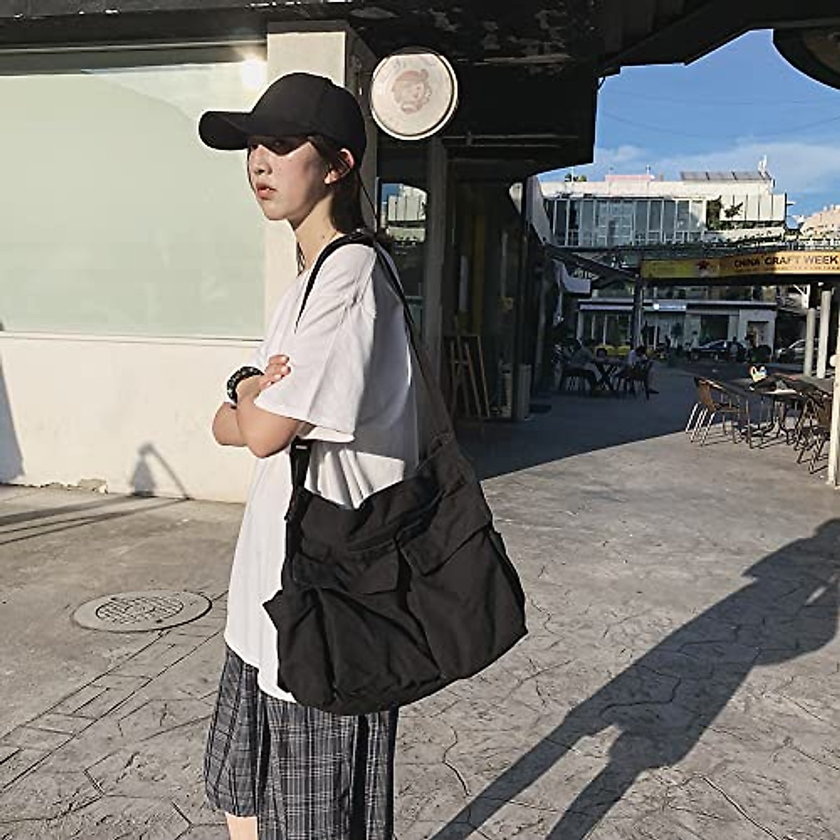 Canvas Tote Bag for Women Men Canvas Messenger Bags Aesthetic Hobo Handbag Large Capacity School Totes Casual Shoulder Bag