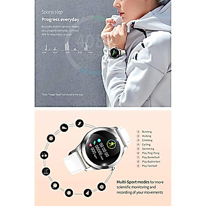 DRENTHE Woman Waterproof Smart Watch, Round Touch Screen IP68 Waterproof Smart Watch, Heart Rate Detector and Fitness Tracker，Android/iOS Bracelet[Designed for Women] ( Color : Black Belt )