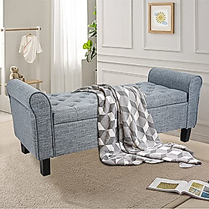 Babion Storage Bench for Bedroom End of Bed,Linen Ottoman Bench with Storage and Arms,Upholstered Fabric Storage Bench with Button Tufted,Large Storage Bench for Bedroom, Bench Linen Dark Gray