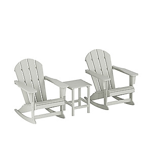 WestinTrends Malibu 3 Piece Outdoor Rocking Chair Set, All Weather Poly Lumber Porch Patio Adirondack Rocking Chair Set of 2 with Side Table, Sand