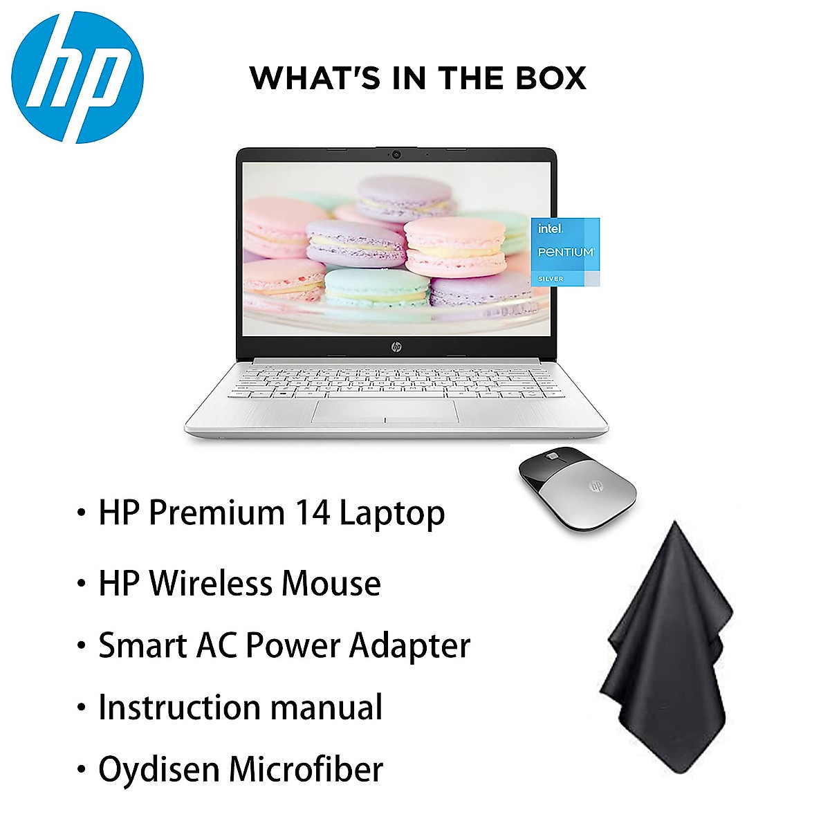 HP Premium Laptop, 14" HD Display, Intel Pentium Quad-Core Processor, 16GB RAM, 512GB SSD, Webcam, HDMI, Bluetooth, Wi-Fi, Windows 10 Wireless Mouse Bundle