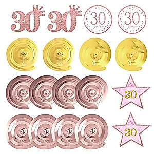 GuoZhiXin Rose Gold 30th Birthday Party Decorations , Rose gold Glittery Happy 30th Birthday Banner,Poms,Sparkling Hanging Swirls Kit for 30th Birthday Party Supplies