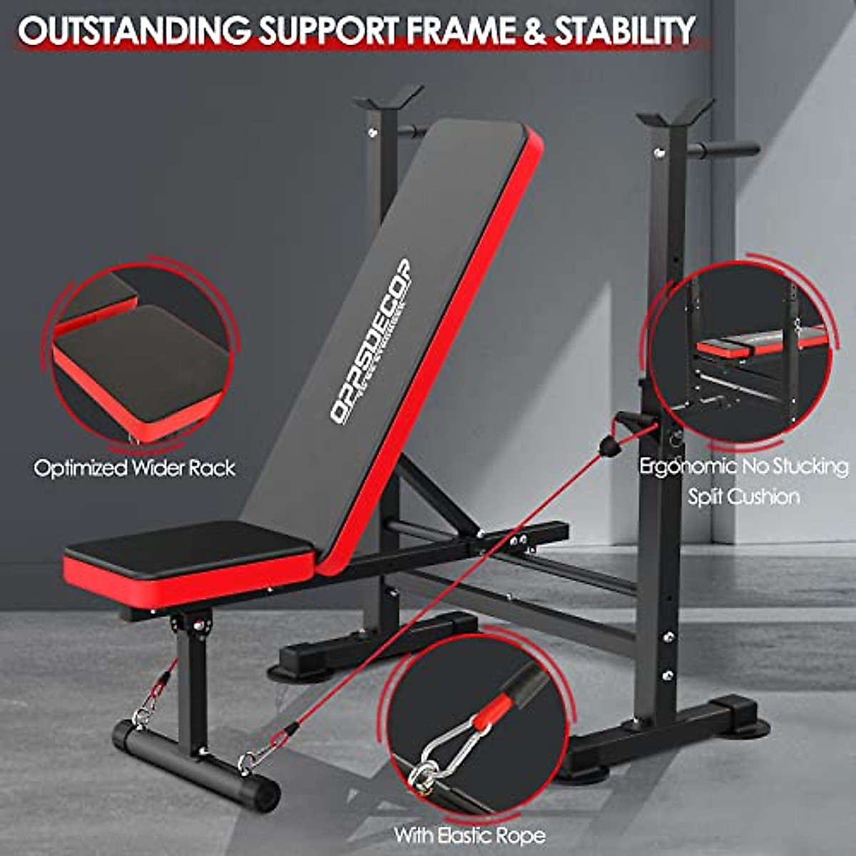 OPPSDECOR 600lbs 6 in 1 Weight Bench Set with Squat Rack Adjustable Workout Bench with Leg Developer Preacher Curl Rack Fitness Strength Training for Home Gym