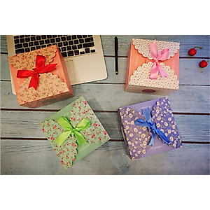 Chilly Gift Treat Boxes 20 Pack Gift Boxes with Ribbons for Cake, Cookies, Goodies, Candy, Handmade Bath Bombs Shower Soaps for Party, Christmas, Birthdays, Weddings (Flower Patterned)