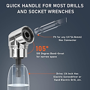 Valkynos Bit Holder Cool Gadgets, Cool Stuff Quick Release Bit Holder, 1/4 Drill Bit Holder Keychain 12Pcs, and 105° Right Angle Drill Attachment for Tight Spaces, 13Pcs Stocking Stuffers for Men Dad