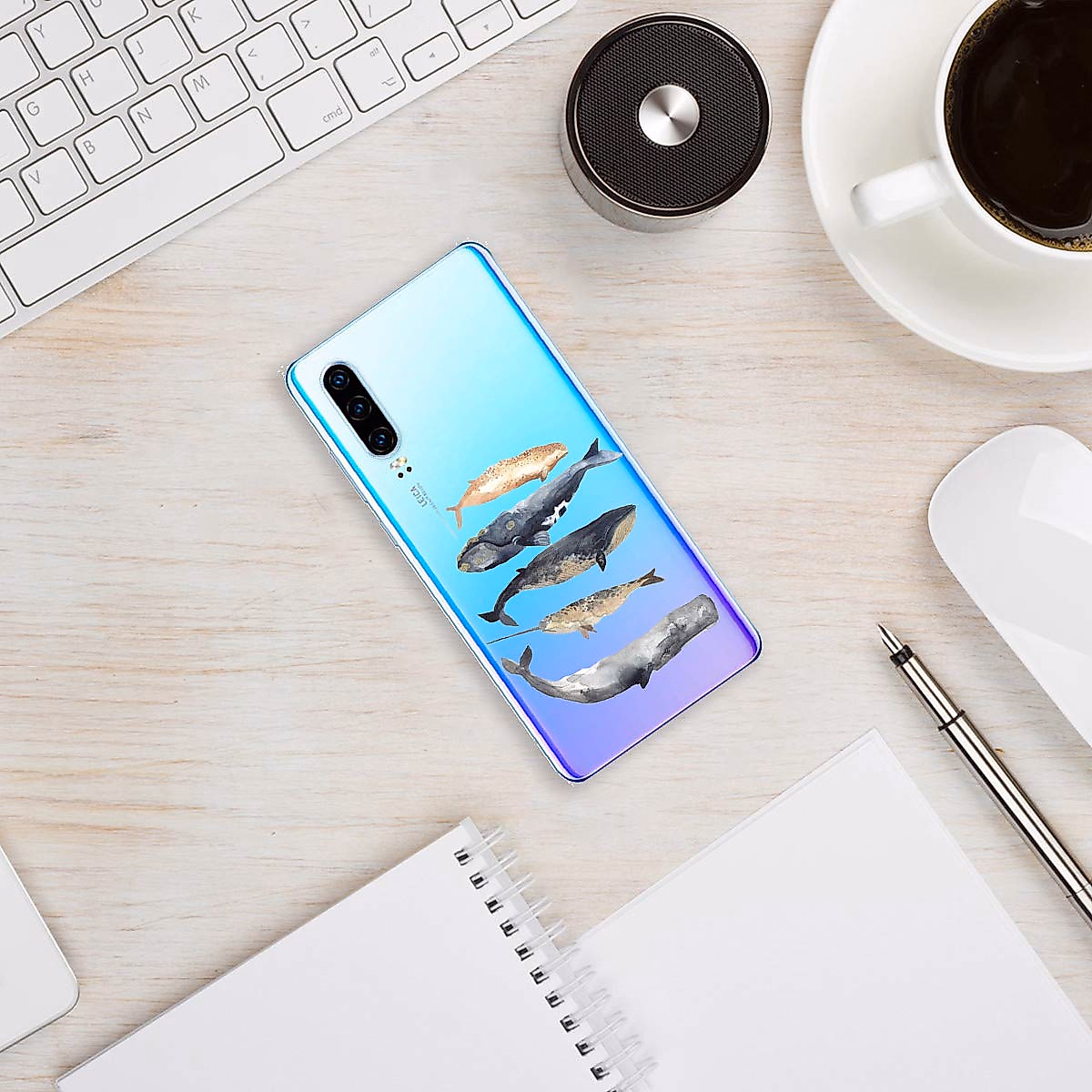 Suhctup Flexible Silicone Gel TPU Bumper Case for Huawei Honor 8C Transparent Anti-Shock Protective Cover 5 Fish Design
