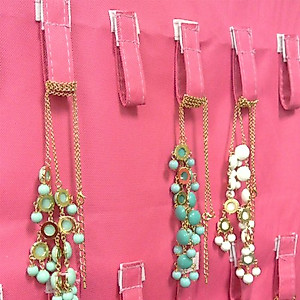 Wrapables® 28 Zippered Pockets Hanging Jewelry Organizer with 21 Holding Loops, Pink