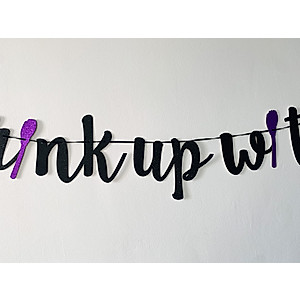 MAGQOO Drink Up Witches Banner Black Glittery Witches Mystery Party Decorations Bar Halloween Banner Decorations