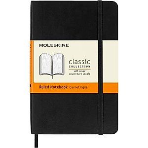 Moleskine Classic Notebook, Soft Cover, Pocket (3.5" x 5.5") Ruled/Lined, Black, 192 Pages