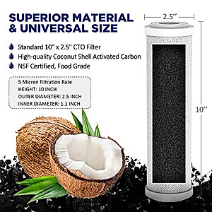 Membrane Solutions 5 Micron 2.5" x 10" CTO Carbon Block Water Filter Cartridge Replacement for Whole House Filtration Systems, Compatible with WFPFC8002, WFPFC9001, FXWTC, WHEF-WHWC, WHCF-WHWC, 6-Pack