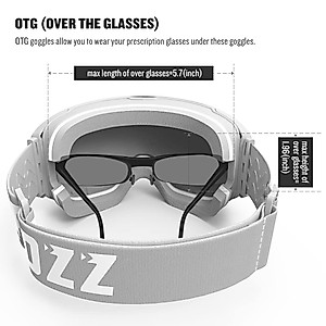 COPOZZ OTG Polarized Ski Goggles, G2 Interchangeable Magnetic Lens Over Glass Snowboard Goggles with UV Protection for Adult