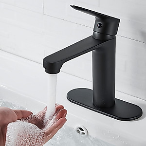 NICTIE Black Bathroom Faucet Single Handle Bathroom Sink Faucet Matte Black Single Hole Basin Vanity Faucet Modern One Hole RV Bathroom Faucet with Pop-up Drain Suitable for 1 Hole or 3 Hole (Black)