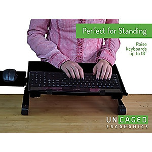 WorkEZ Keyboard and Mouse Tray ergonomic on-desk riser stand adjustable height angle negative tilt Raise computer keyboards to Standing Height sit stand-up standing accessories lift black