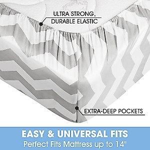 HOMEIDEAS 6 Piece Printed Full Size Bed Sheets, Extra Soft Brushed Microfiber 1800 Bedding Pattern Sheets, Deep Pocket, Wrinkle & Fade Free, Grey Chevron