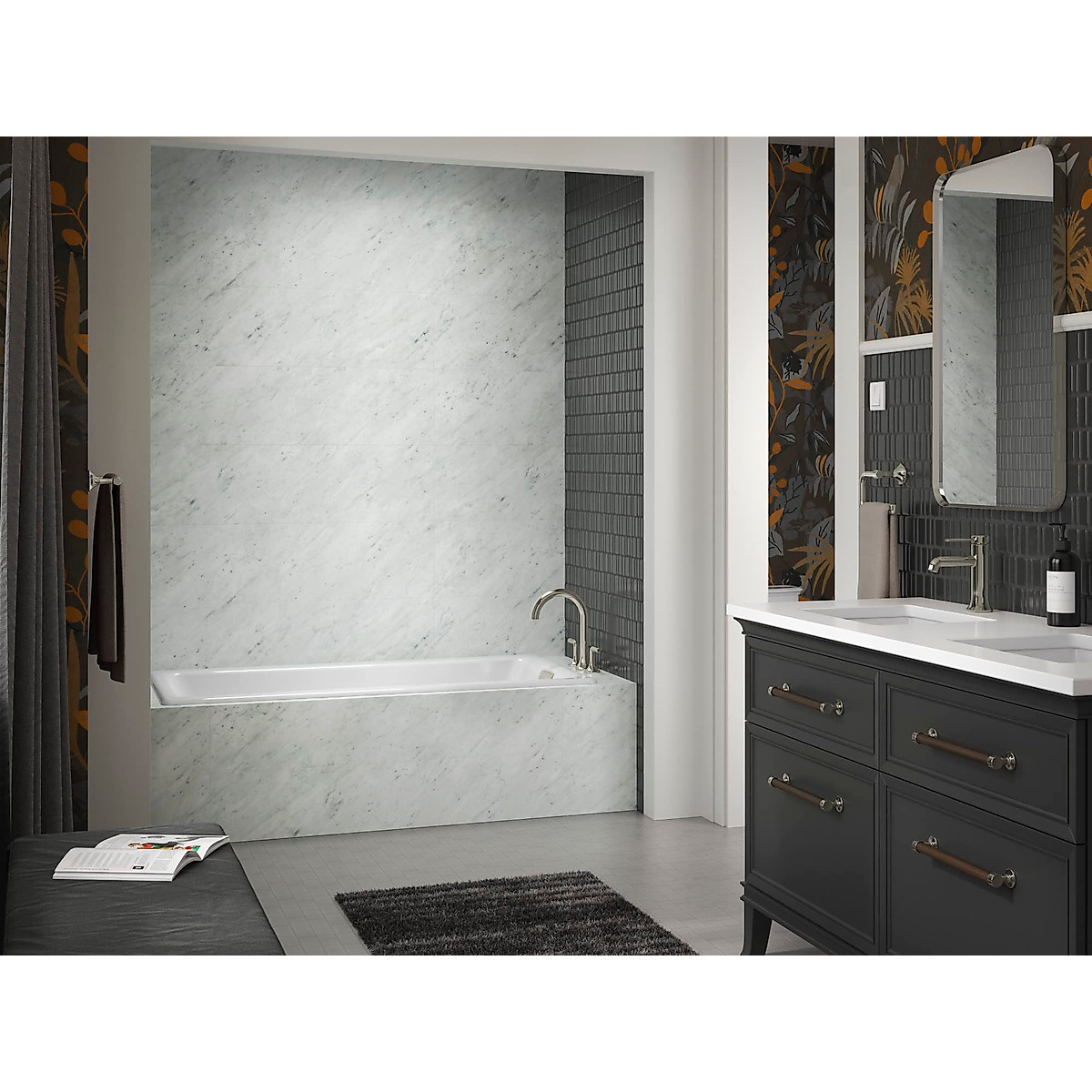 KOHLER 27016-BL Occasion Deck Mount 7 3/4" Bath Spout, Cane Design Nondiverter Bathtub Spout, Matte Black