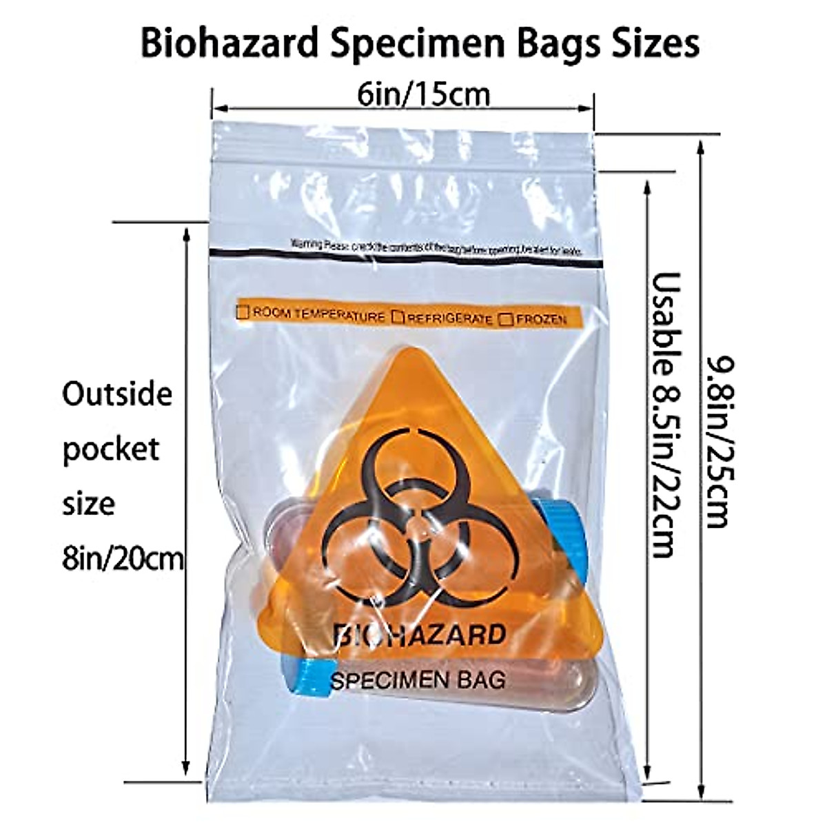 Seadasyoon 100pcs 6x9.8in/15x25cm Specimen Biohazard Bags,Bio hazard Logo Printing, Ziplock Top with Outside Pocket Paperwork Pouch