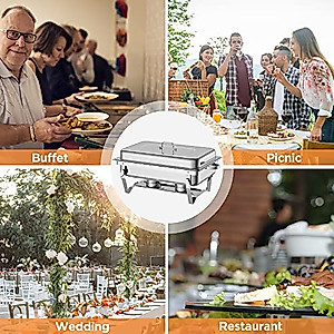 Famistar 6 Packs Buffet Chafer Set - Stainless Steel 4 Round Chafing Dish + 2 Rectangular Chafers Foldable Frame Full Size with 2 Half Size Pan - Buffet Catering Dinner Serving Buffer Warmer Set