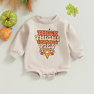 YINGISFITM Newobrn Baby Girl Halloween Outfit Long Sleeve Crewneck Sweatshirt Romper Pumpkin Pie Onesie Cute Fall Clothes (Pumpkin Pie Beige, 3-6 Months)