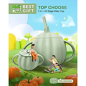 BRVTOT Baby Snack Containers & Straw Cup 7 oz, Spill Proof Toddler Cup with Straw & Snack Cup Lid & DustProof Lid, BPA Free Silicone Training Sippy Cup with Handle for Babies Toddlers 6+ Months Gifts