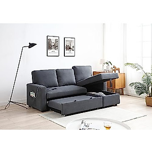 uhome Upholstered Sleeper Sofa with USB Ports sectional Couch Reversible Sofabed, Full XL, Black
